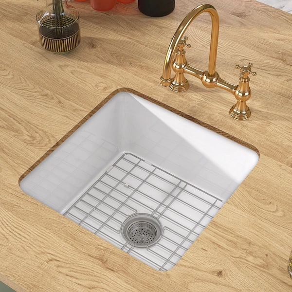 NTQ 13 in. Undermount Bar Sink Drop-in/Undermount White Small Kitchen ...