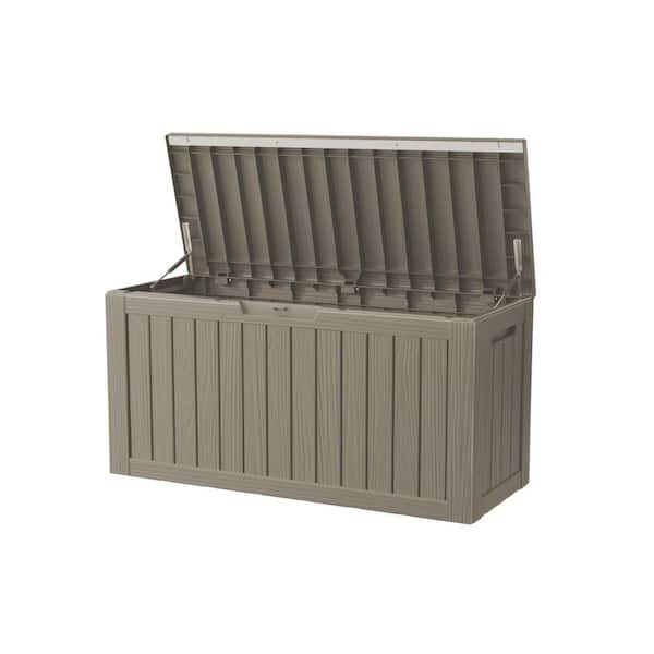 Cesicia 80 Gal. Light Brown Resin Outdoor Storage Bin Deck Box 480 lbs ...
