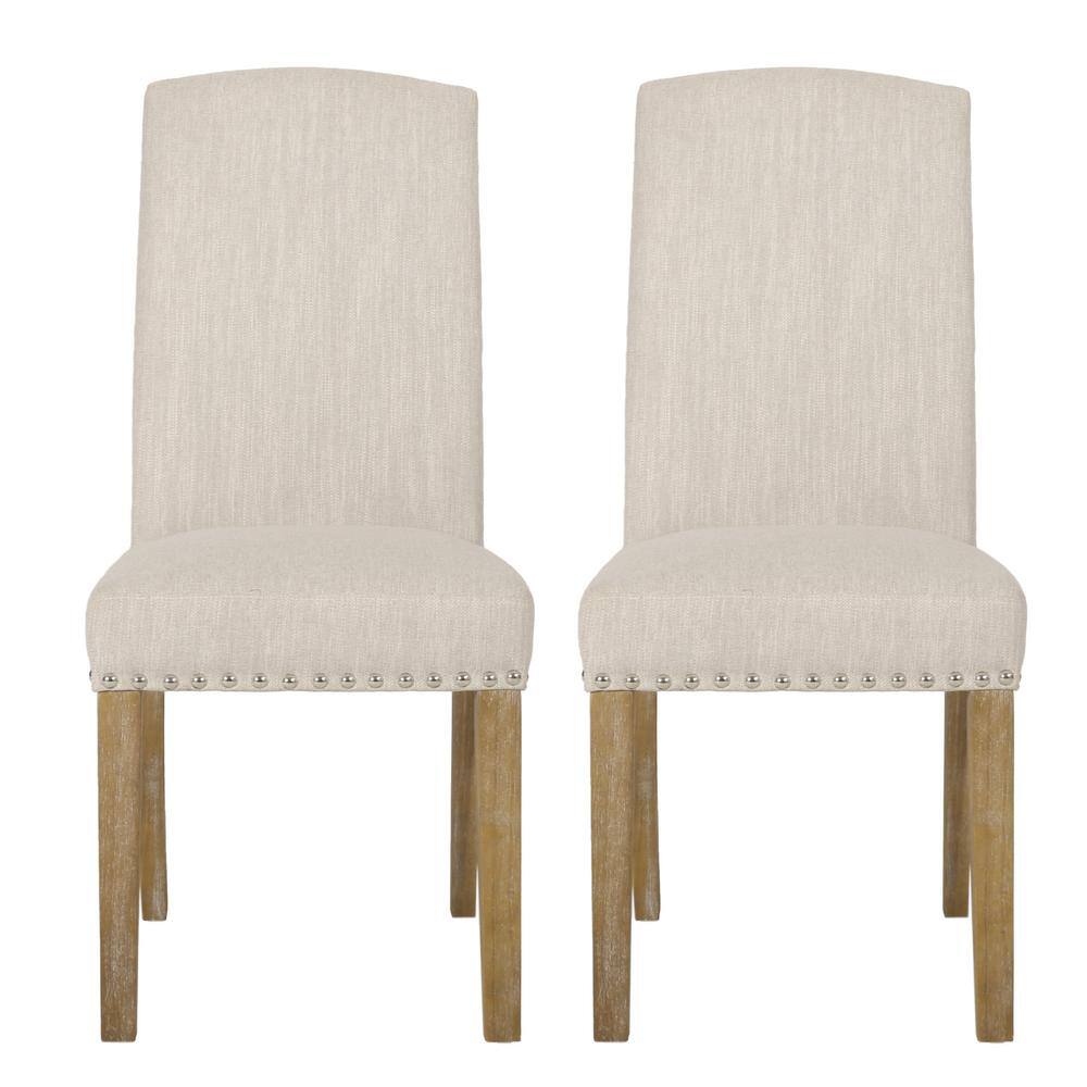 Noble House Rockney Beige and Natural Fabric Dining Chair (Set of 2 ...