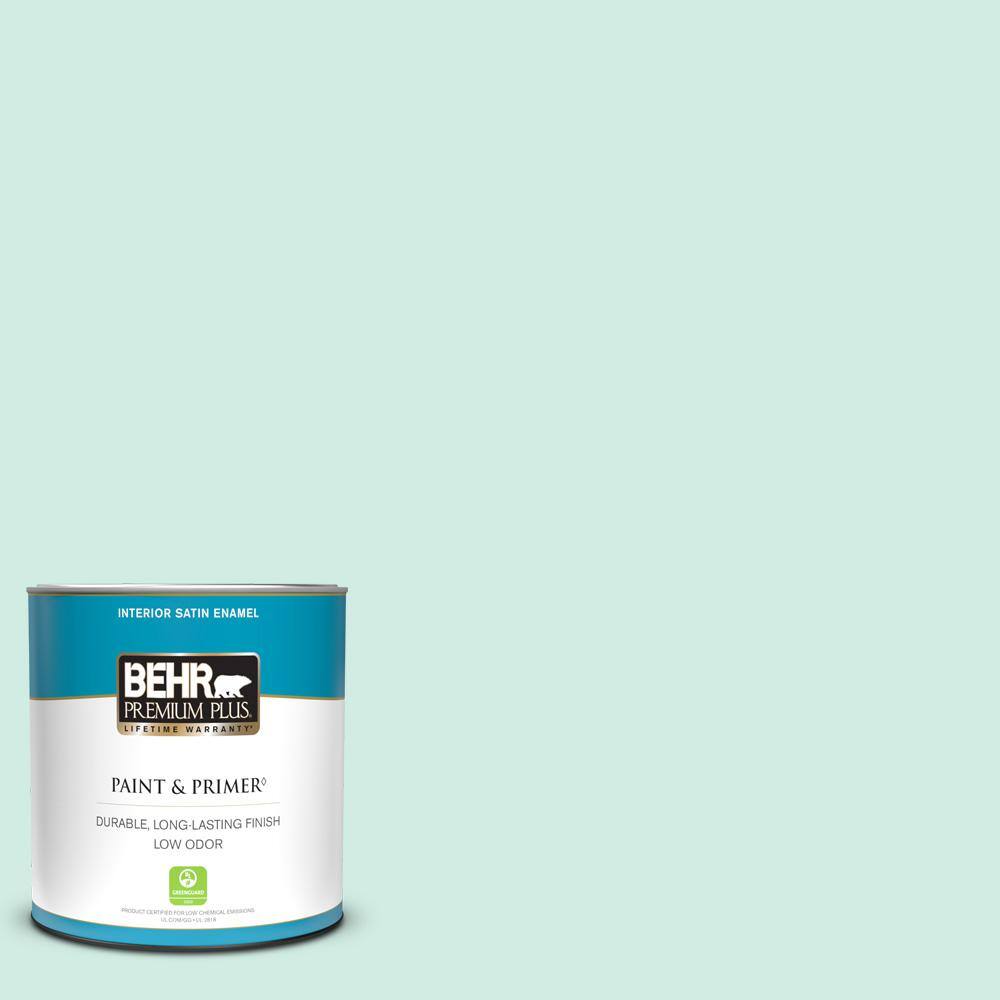BEHR PREMIUM PLUS 1 qt. #HDC-MD-19 Soft Mint Satin Enamel Low Odor ...