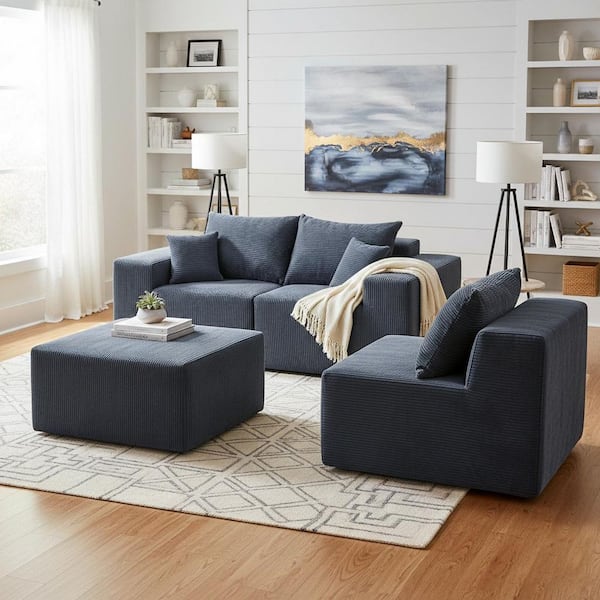 Homy Casa SSOLEO 100.8 in. Square Arm 4-Piece Corduroy Modular ...