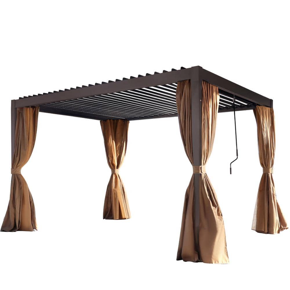 NOBLEMOOD 10 ft. x 13 ft. Brown Pergola with Adjustable Roof, Outdoor ...