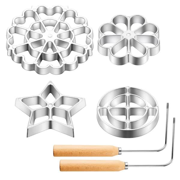 Anqtovp 6-Pack Aluminum Alloy Rosette Iron Mold Set with Wood Handle, 3 ...