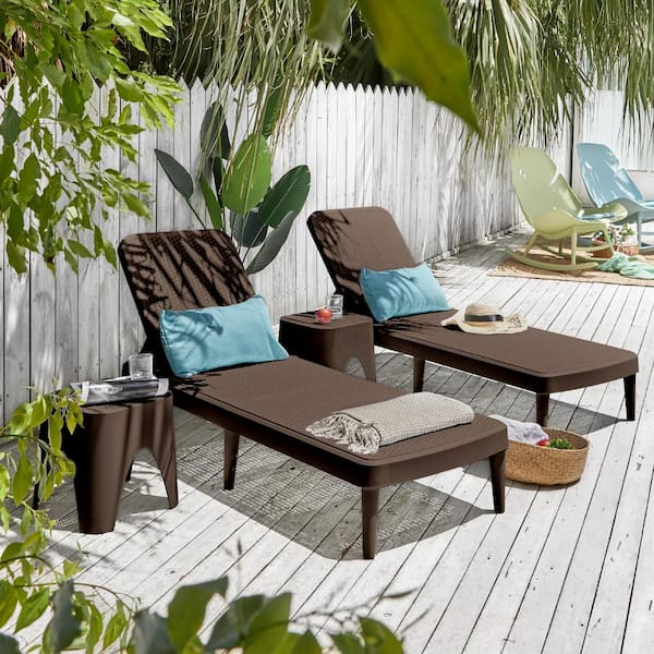 Lagoon Tahiti Brown 4 Piece Resin Outdoor Chaise Lounge and Table Set 27030N3 27033N3A