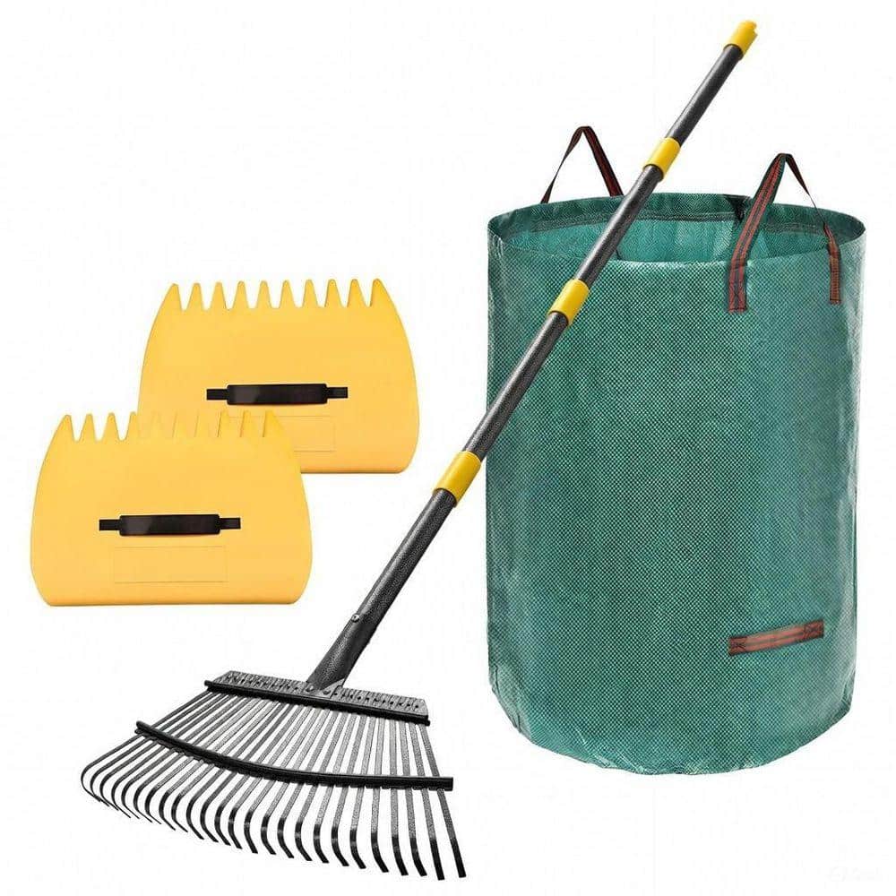 Leaf Collecting Tool 25 Tines Heavy Duty Metal Rake Set with Leaf ...