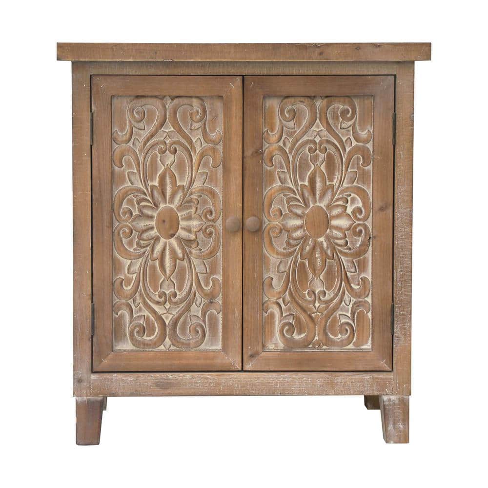 PARISLOFT Natural Wood with Slight Whitewashed Storage Cabinet with 2 ...