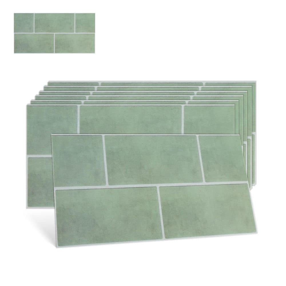 Jeedeson 5.91 in. x 11.81 in. Green Vinyl Peel and Stick Backsplash ...