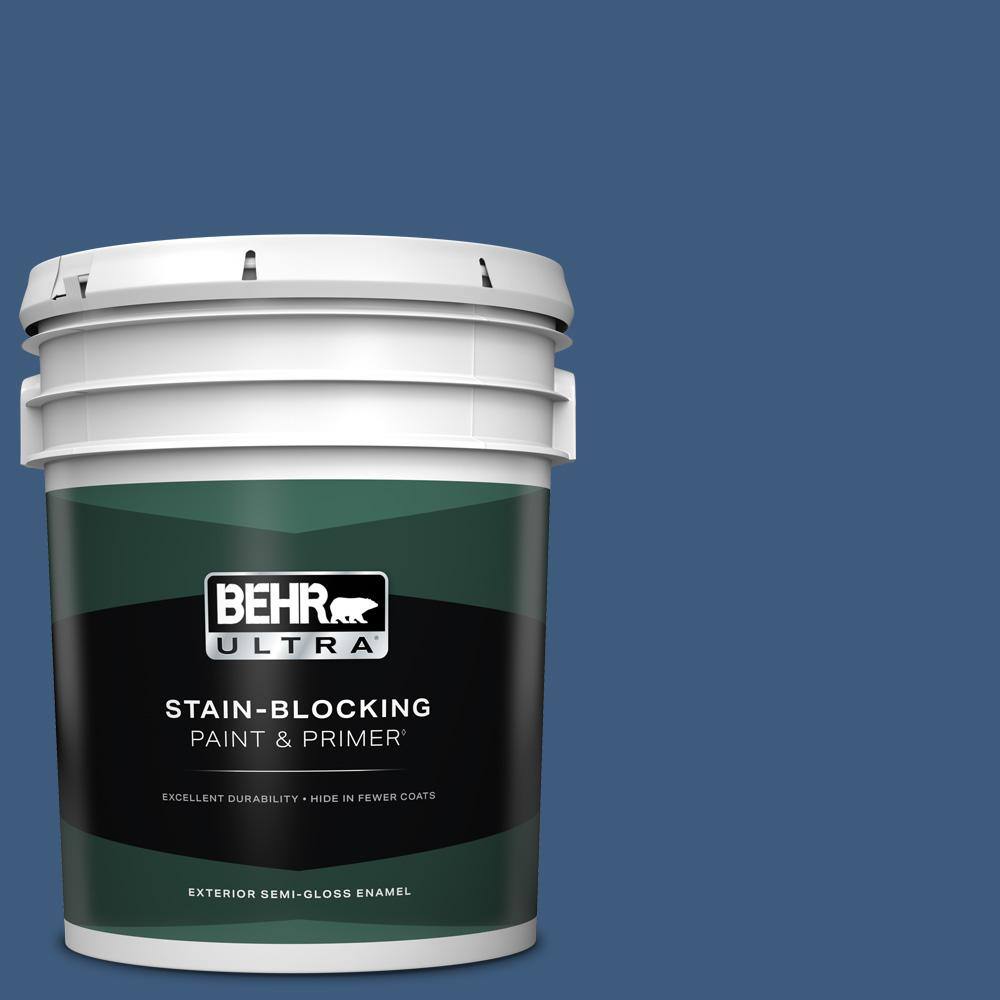 BEHR ULTRA 5 gal. #M520-7 Admiral Blue Semi-Gloss Enamel Exterior Paint ...