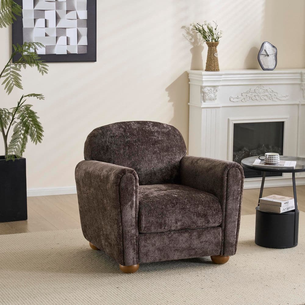 Harper & Bright Designs Dark Brown Boucle Upholstered Club Chair Accent ...