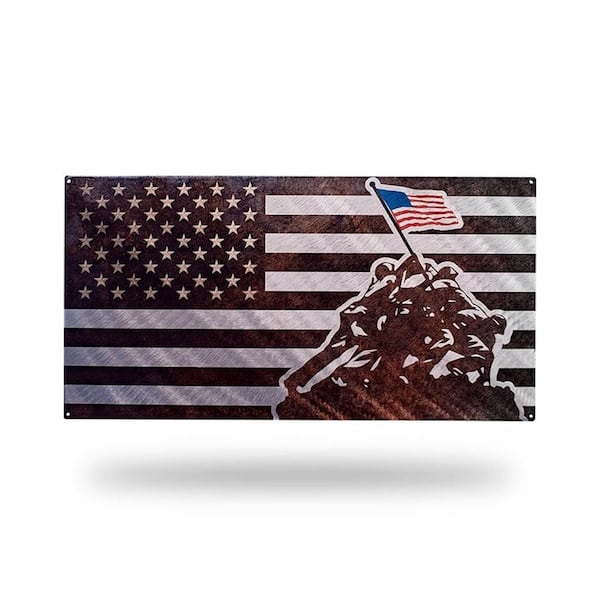 REDLINE STEEL Authentic American Patriotic 24 in. Metal Copper Flag ...