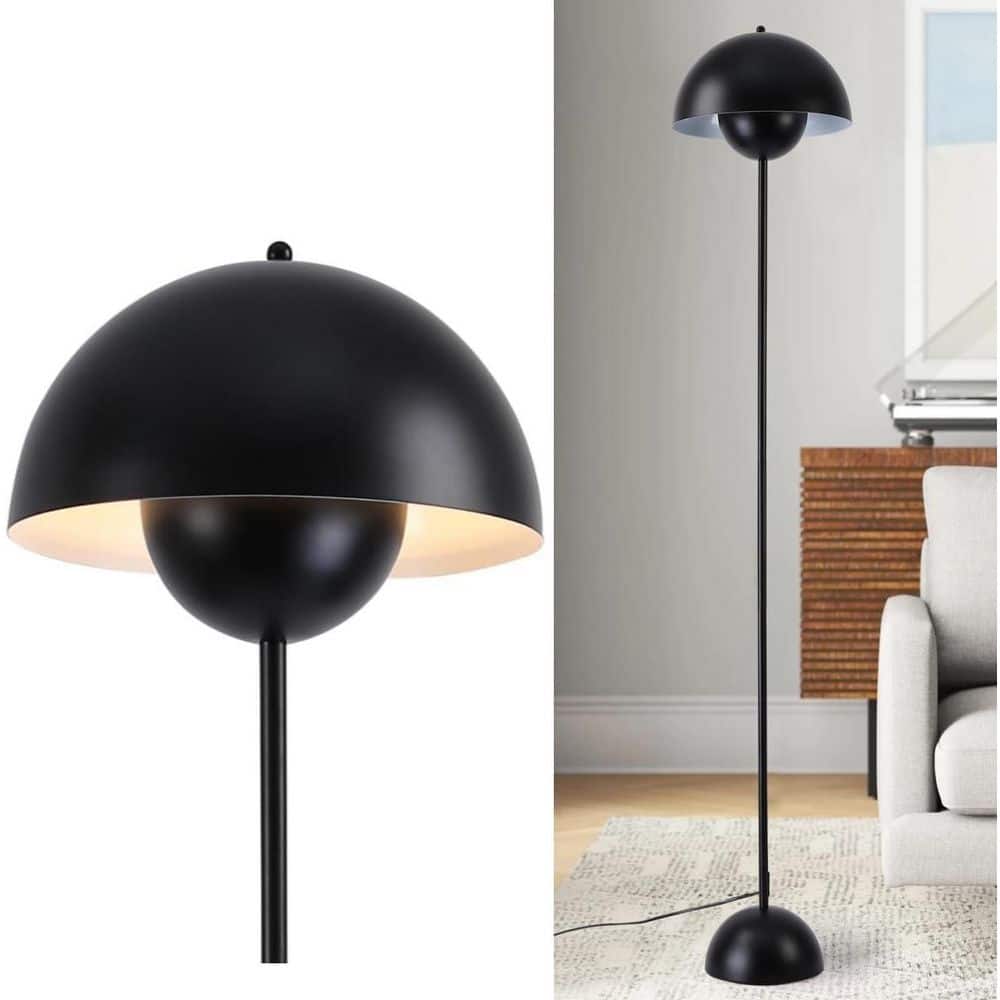 Zompoo Modern 63 in. 1-Light Black LED Dome Reflecting Standard Floor ...