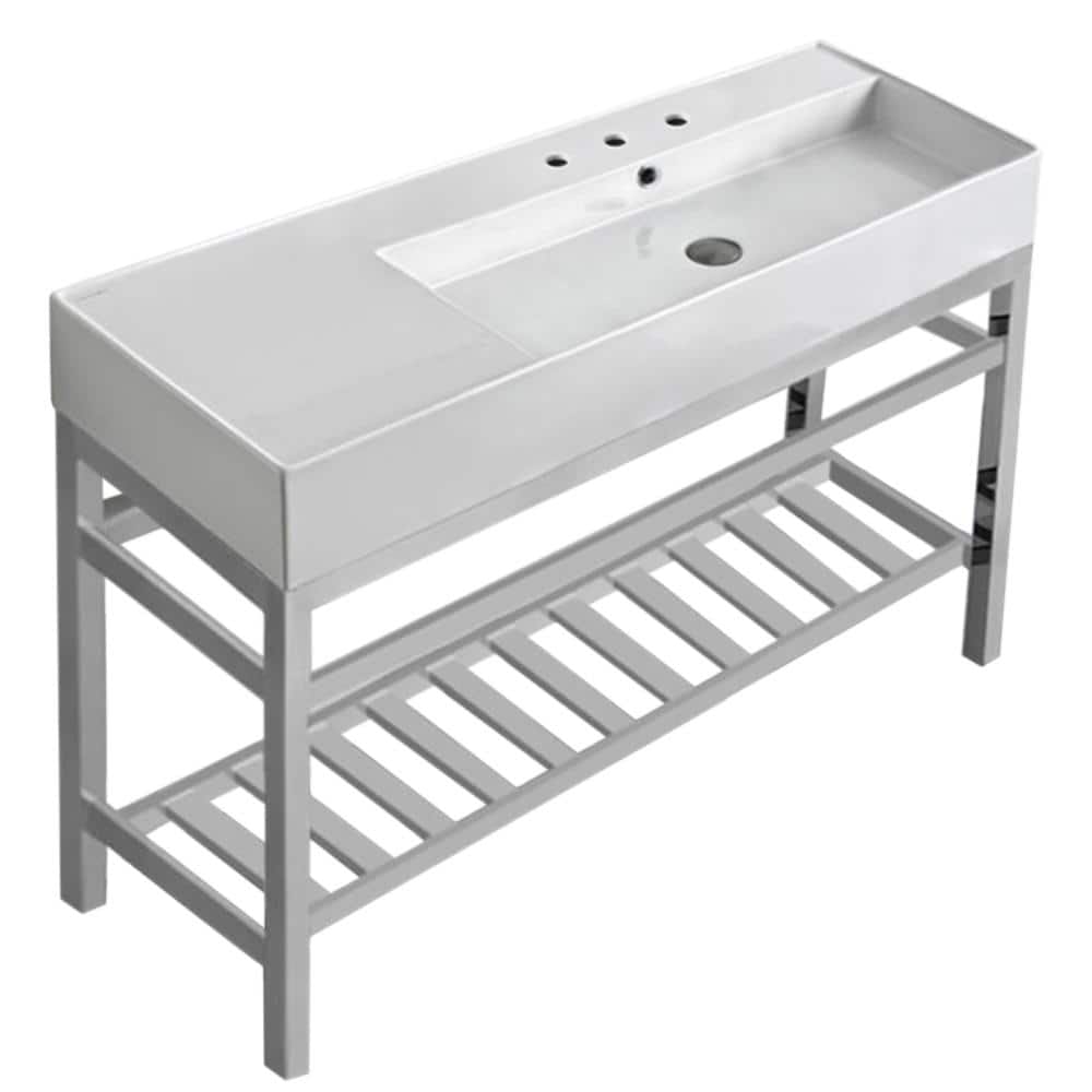 Nameeks Teorema 2-Ceramic Console Sink Basin in White with Chrome Legs ...