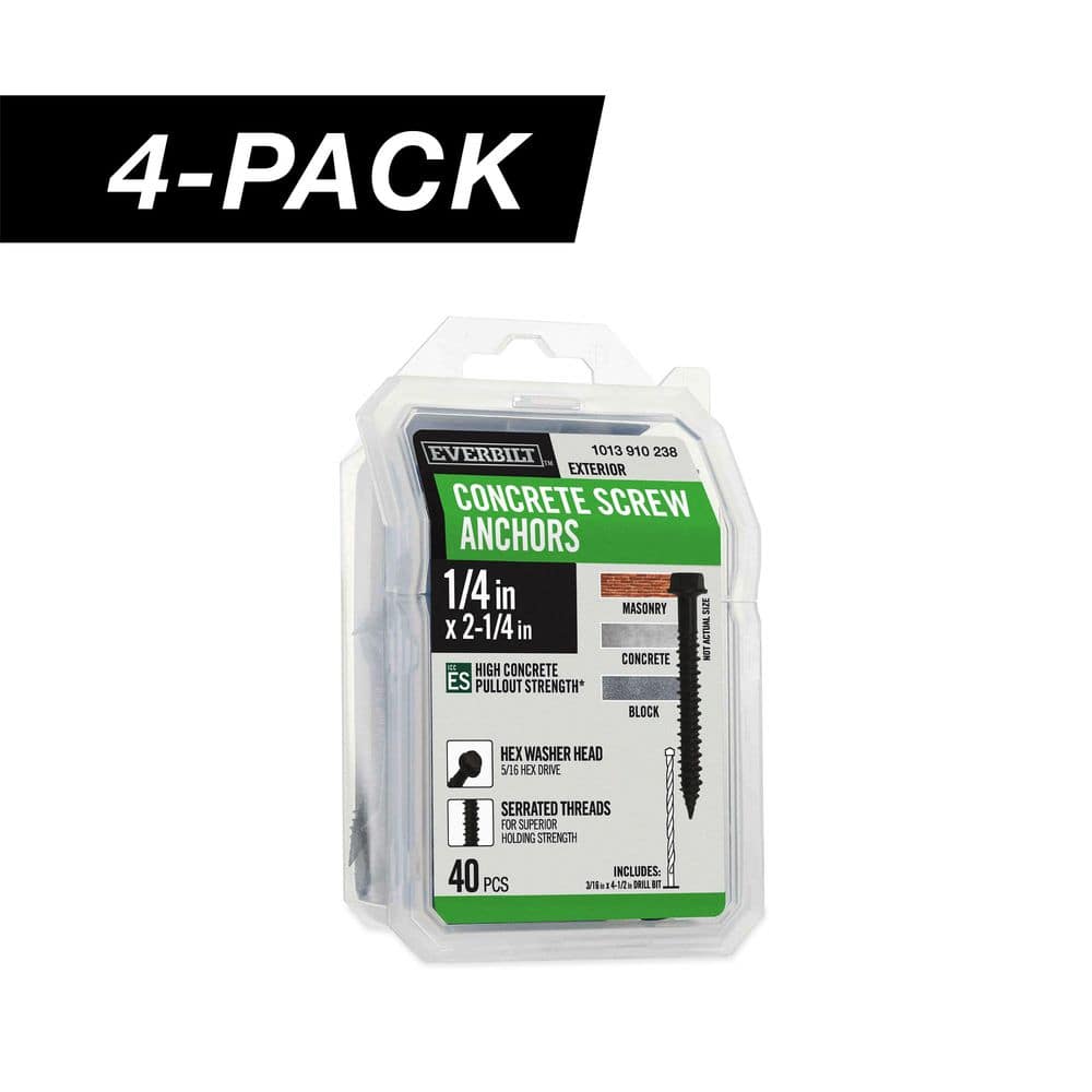 Reviews for Everbilt 4-Pack 1/4 in. x 2-1/4 in. Hex-Head Concrete Screw ...