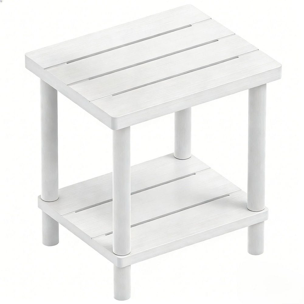 OGETFUUR Bamboo Two-Tier Outdoor Side Table for Patio, Poolside, Indoor ...