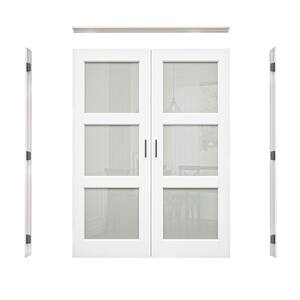 ARK DESIGN 60 in. x 80 in. 5-Lite Frosted Glass Solid Core Unfinished ...