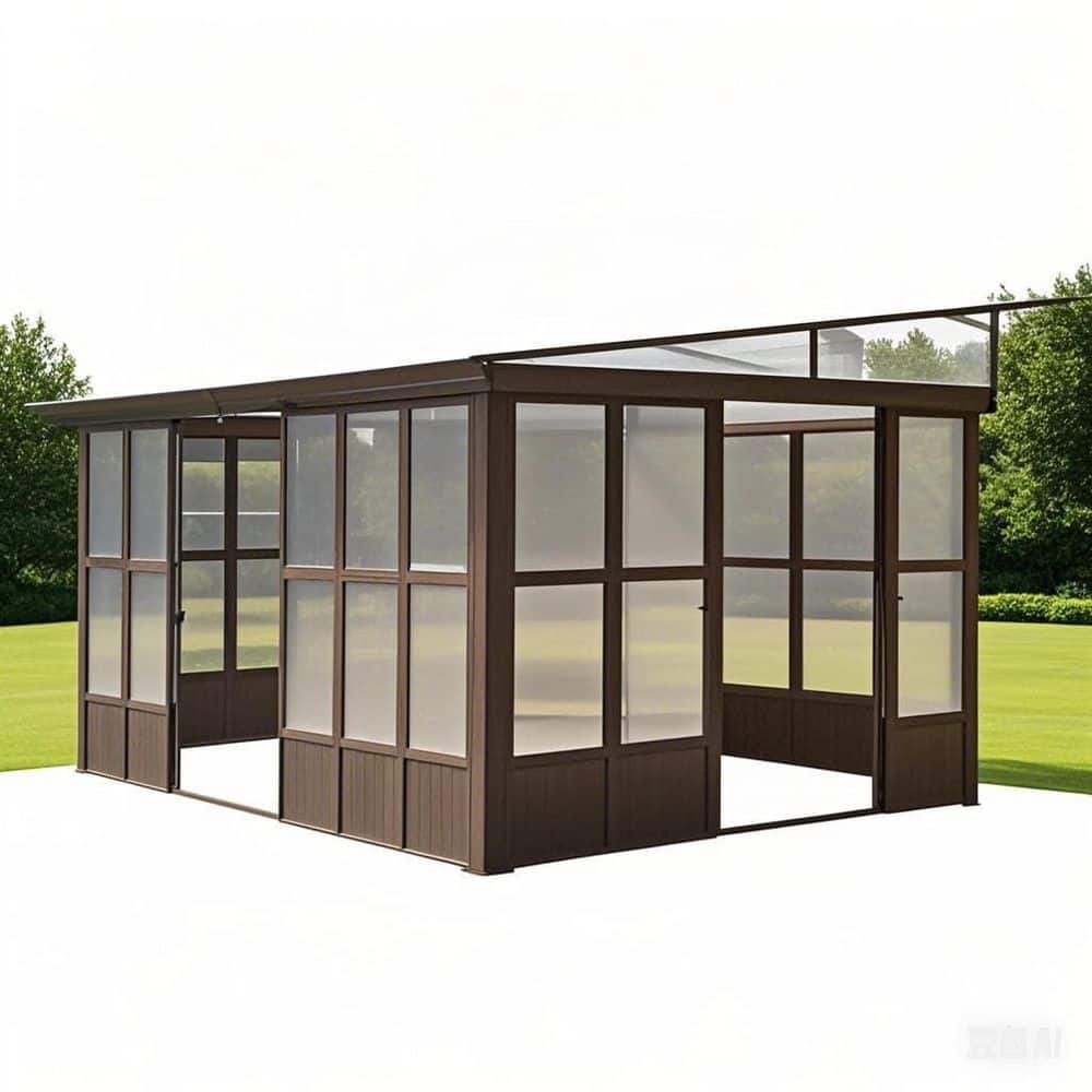 12 ft. x 16 ft. Dark Brown All Season Sunroom Outdoor Permanent Wall ...