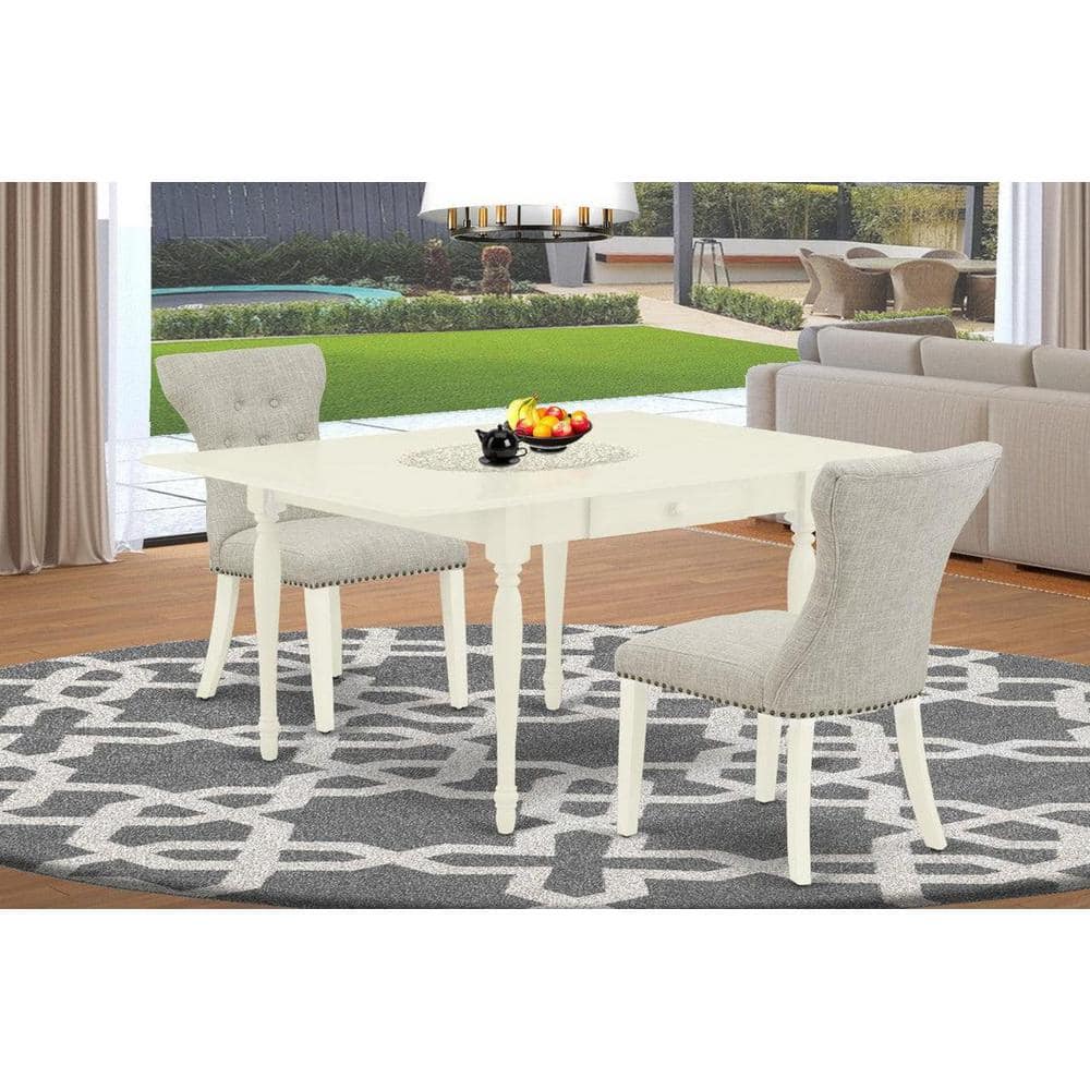 East West Furniture 3-Piece Linen White Finish Rectangular Solid Wood ...