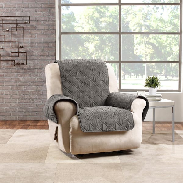 Sure-Fit Microfiber Pet Dark Gray Polyester Recliner Slipcover SF46221 ...