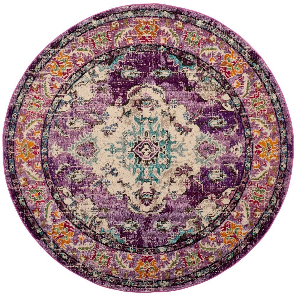 SAFAVIEH Monaco 7 ft. x 7 ft. Violet/Light Blue Round Border Area Rug ...