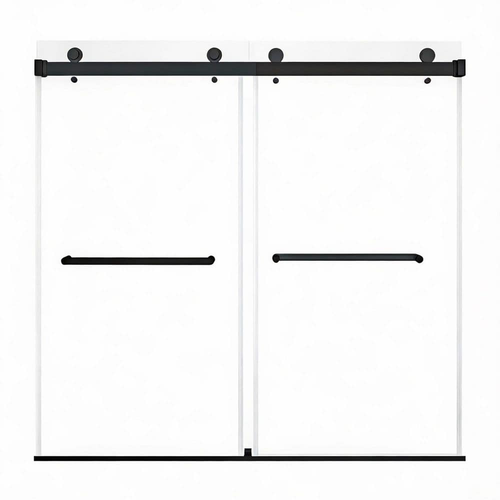 LIVACA 60 in. W x 60 in. H Double-Sliding Frameless Tub Door in Matte ...