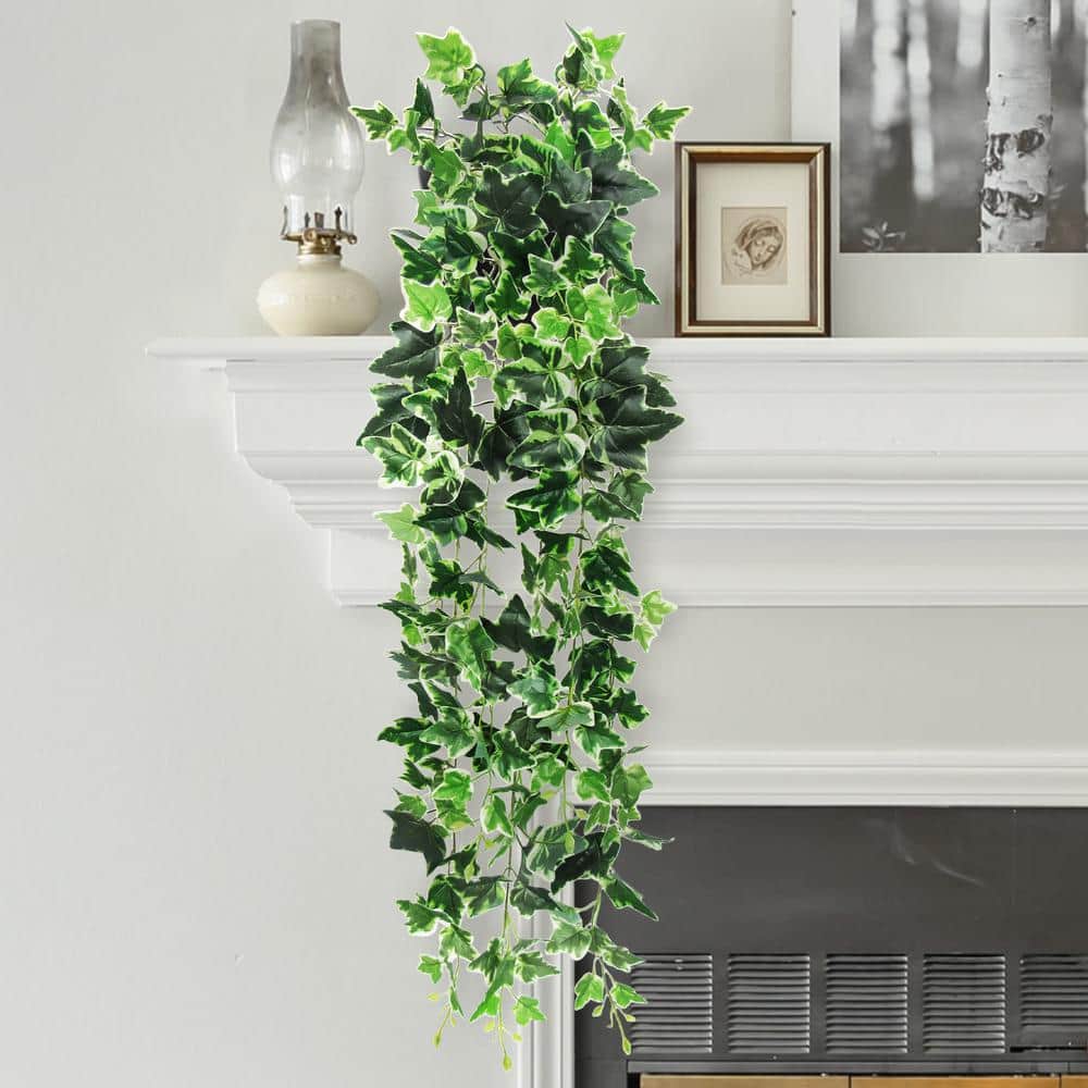 LIVING LUXURY 51 in. Artificial Variegated English Ivy Leaf Vine ...