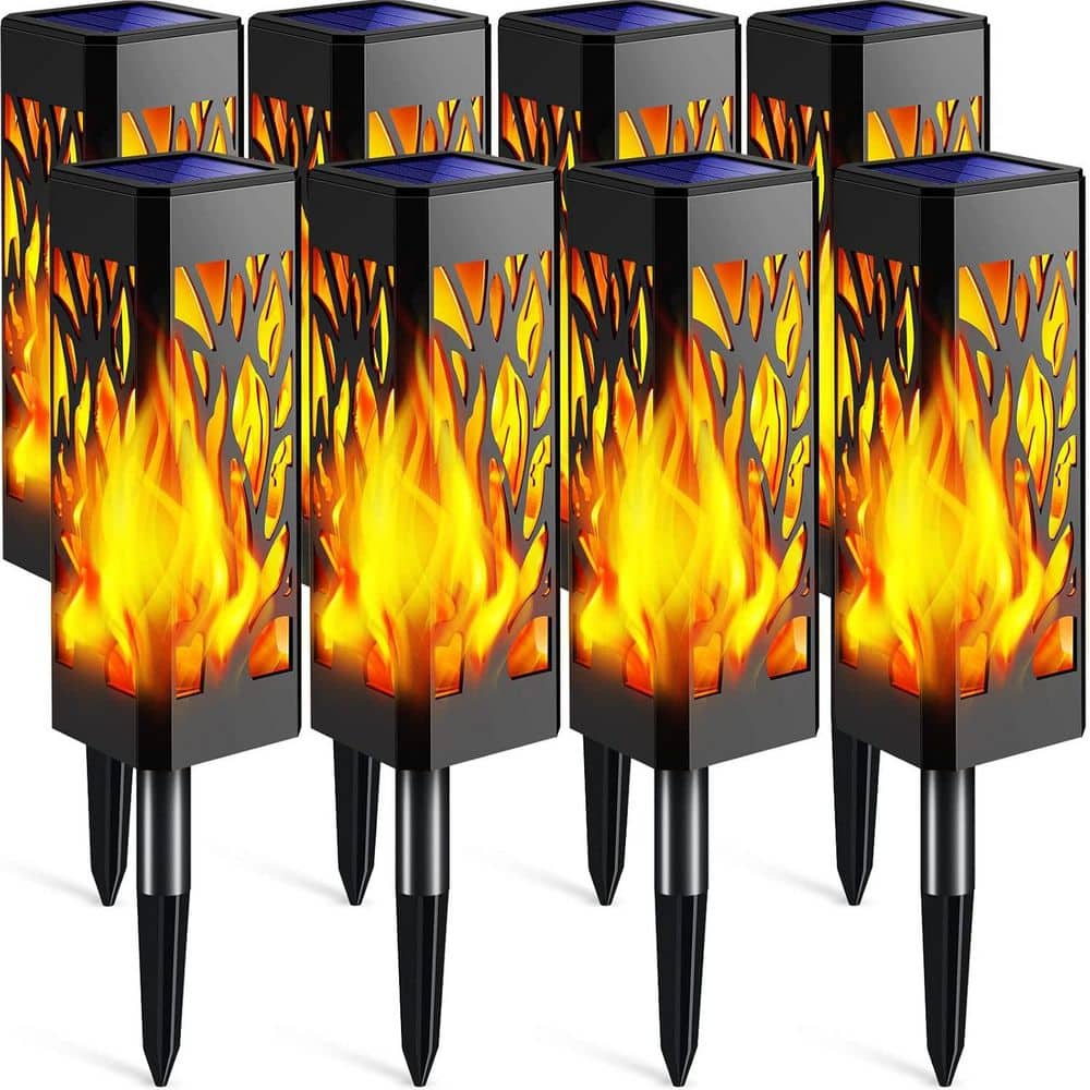OGETFUUR Flickering Flames Pathway Lights Solar Powered Decorative ...
