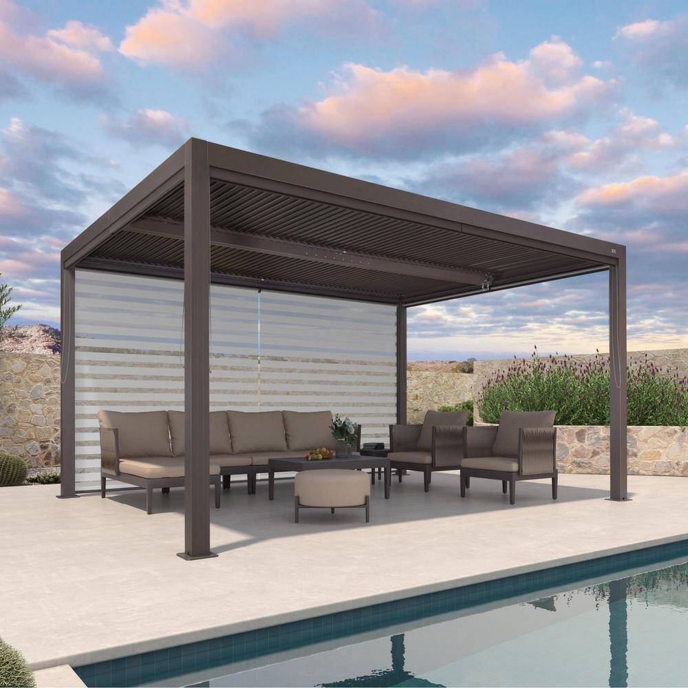 PURPLE LEAF 12 ft. x 14 ft. Bronze Aluminum Frame Louvered Pergola with ...