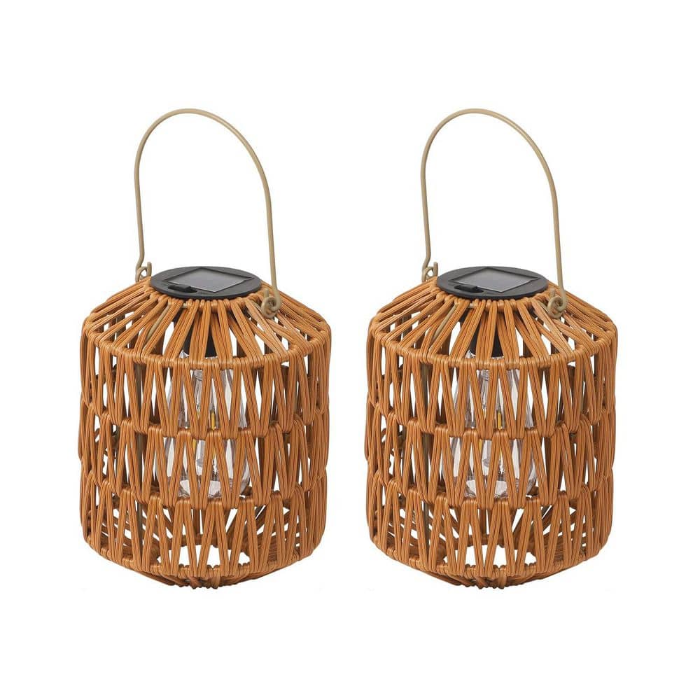 FAWEY TRED INC 2-Pack Rattan Solar Rattan Outdoor Lanterns Waterproof ...