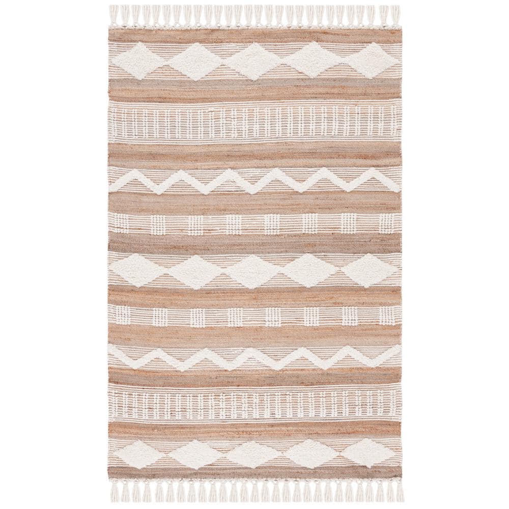 SAFAVIEH Natural Fiber Beige/Ivory 5 ft. x 8 ft. Chevron Striped Area ...