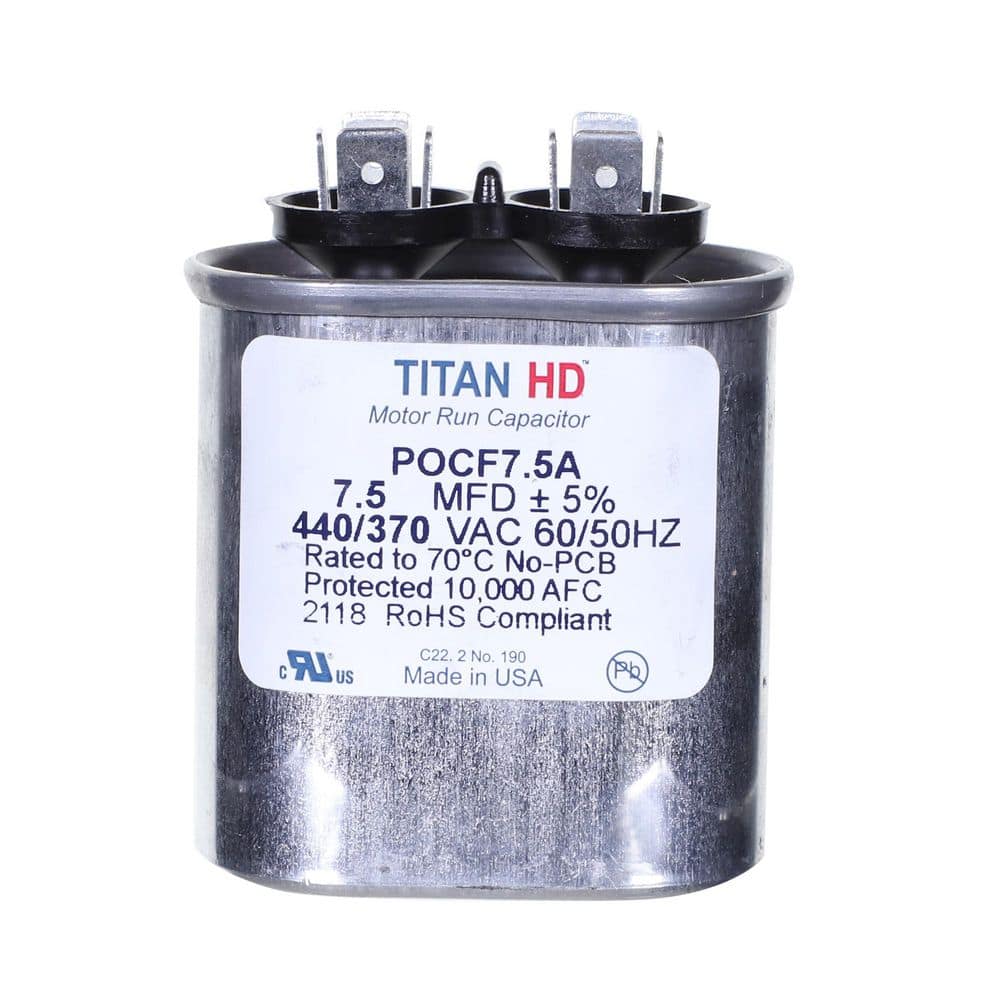 TITAN HD 7.5 MFD, 440-Volt/370-Volt Dual Voltage Oval Run Capacitor ...