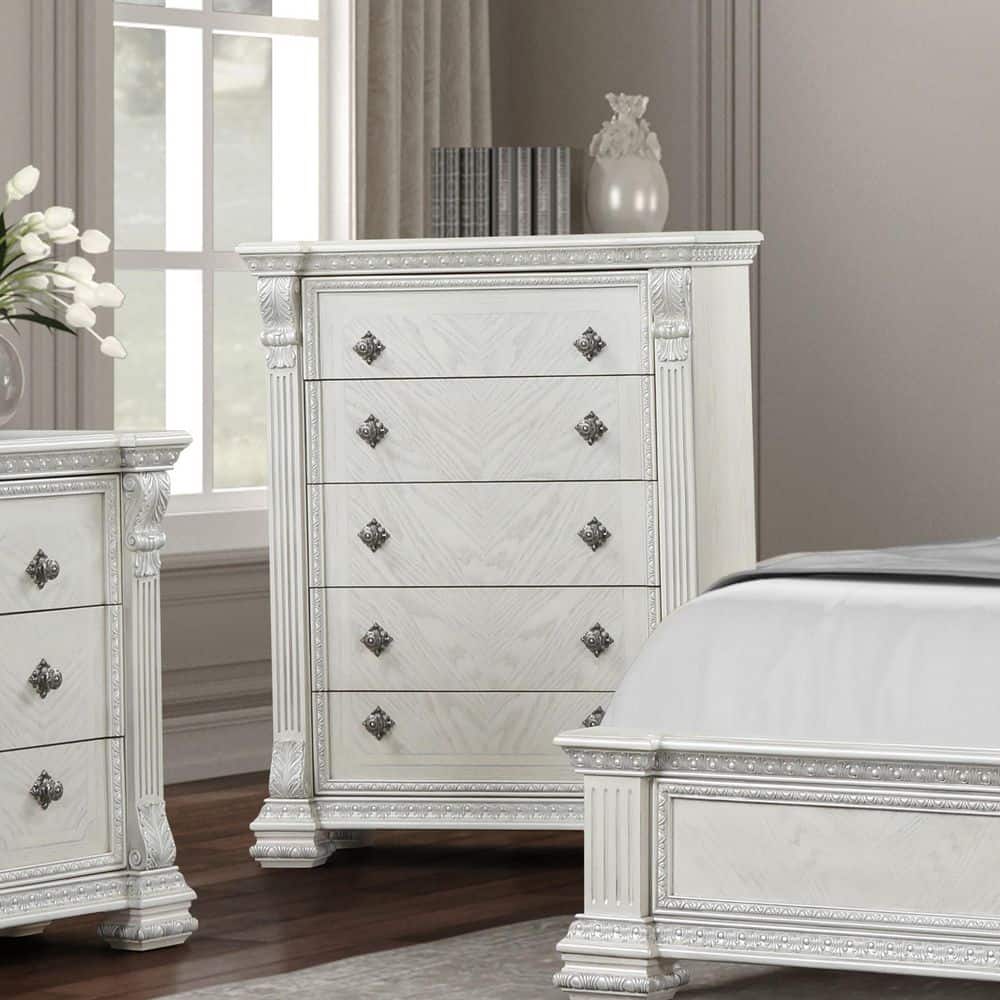 Furniture of America Betry Traditional Wire Brushed White 5-Drawer 42 ...