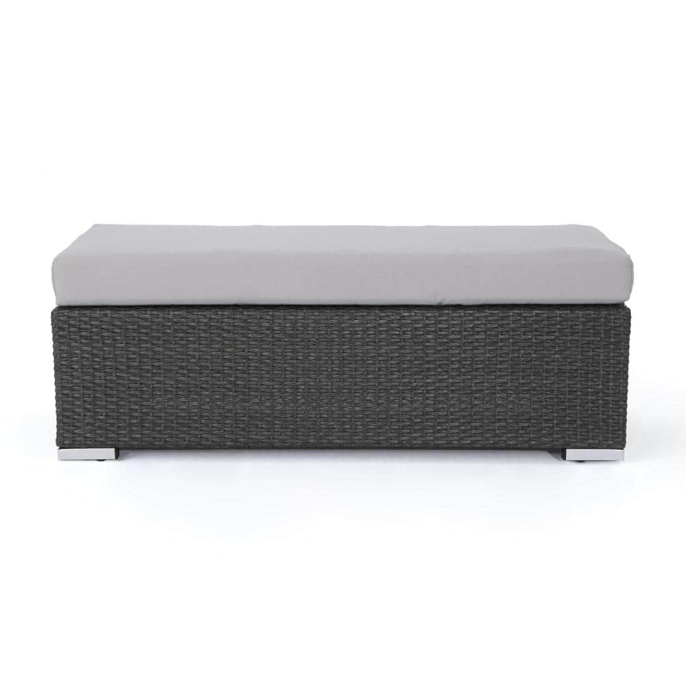 Noble House Nolan Grey Wicker Outdoor Bench with Silver Cushion 23169 ...