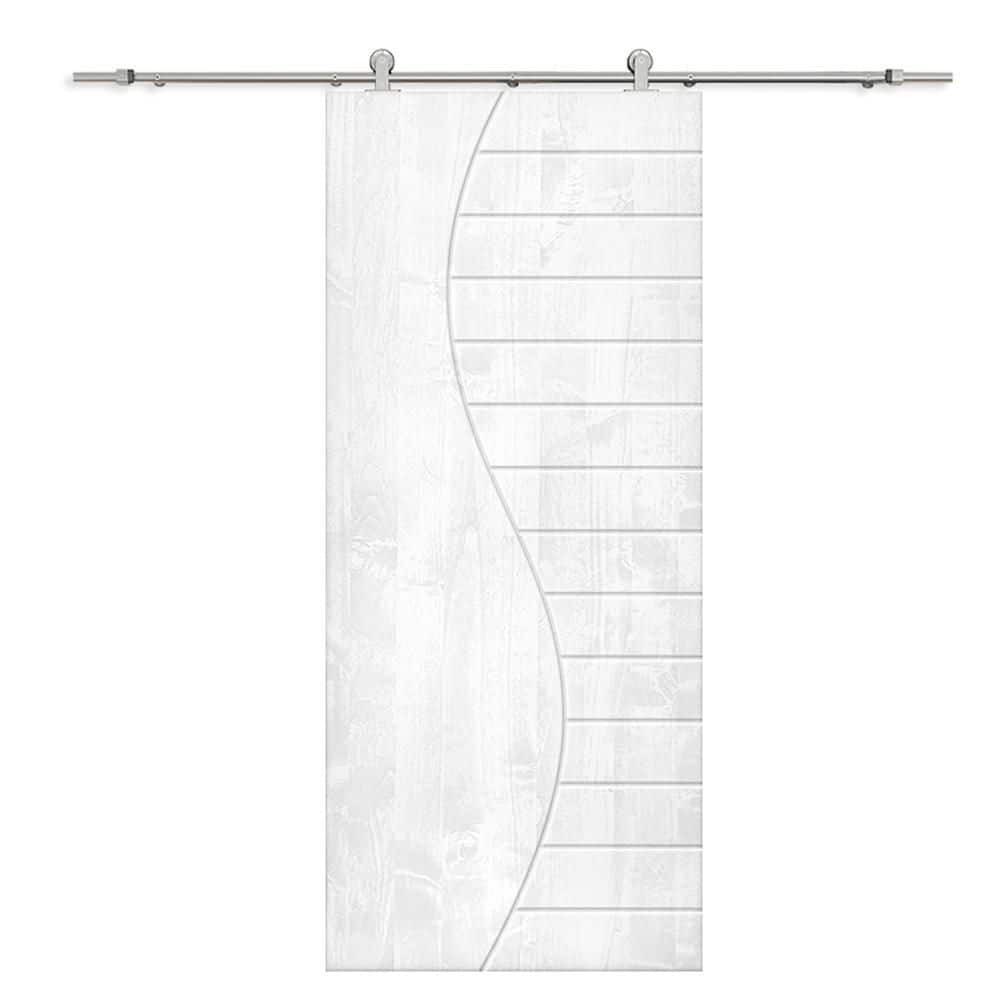 CALHOME 30 in. x 80 in. White Stained Pine Wood Modern Interior Sliding ...