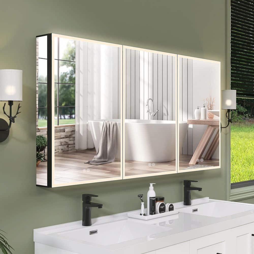 Getpro 60 in. W x 30 in. H Rectangular Aluminum Bathroom Medicine ...