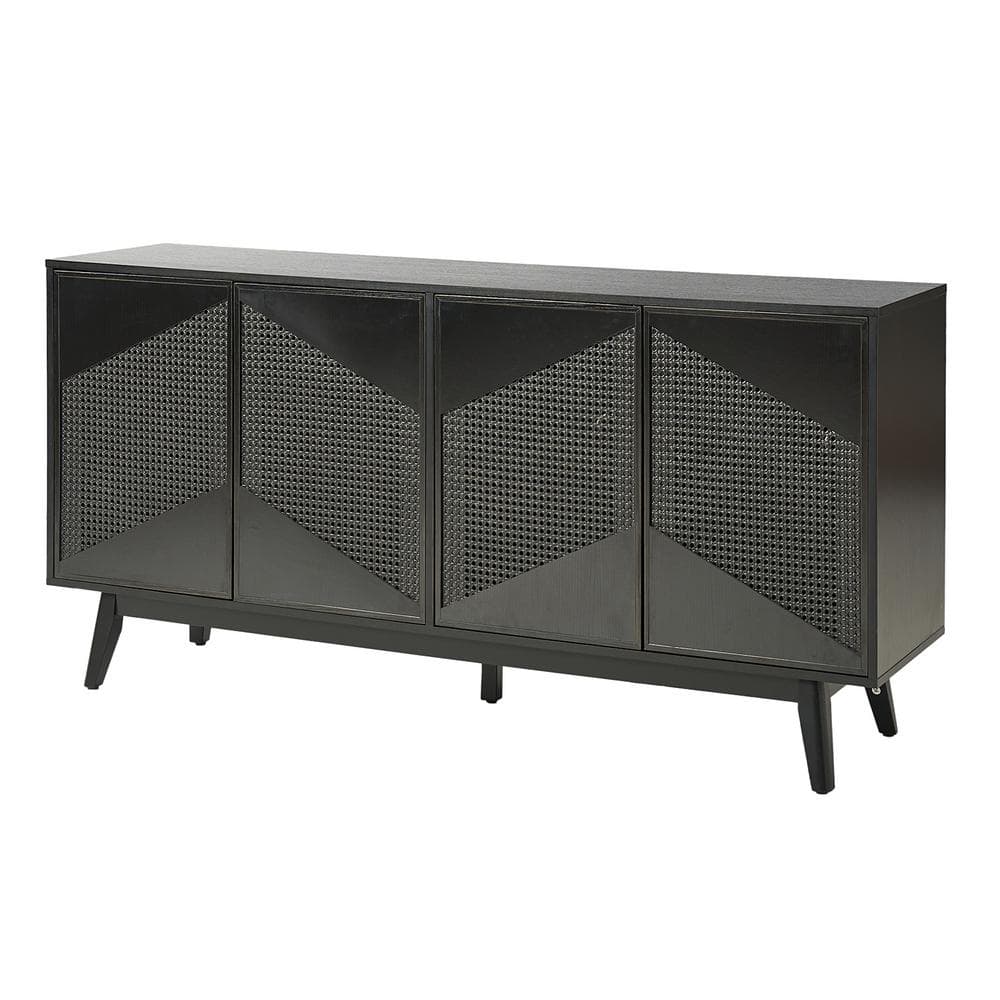 JAYDEN CREATION Giul Modern Black Wood 63 in. Wide 4-Door Sideboard ...