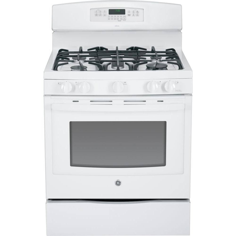 GE 5.6 cu. ft. Gas Range with Self-Cleaning Convection Oven in White ...