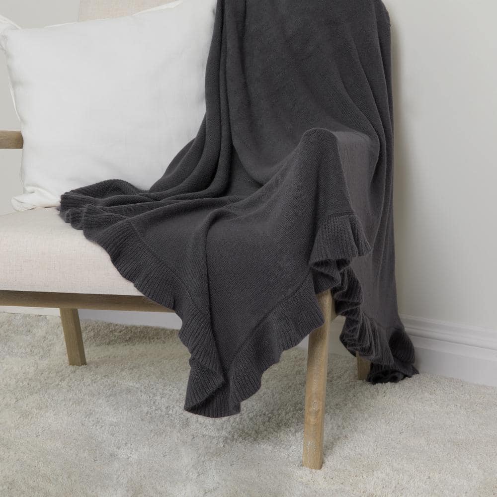 Best Home Fashion Ruffle Border Grey Acrylic Throw THROW_WD17024-60 ...