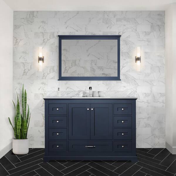 Lexora Dukes 48 in. W x 22 in. D Navy Blue Single Bath Vanity, Carrara ...