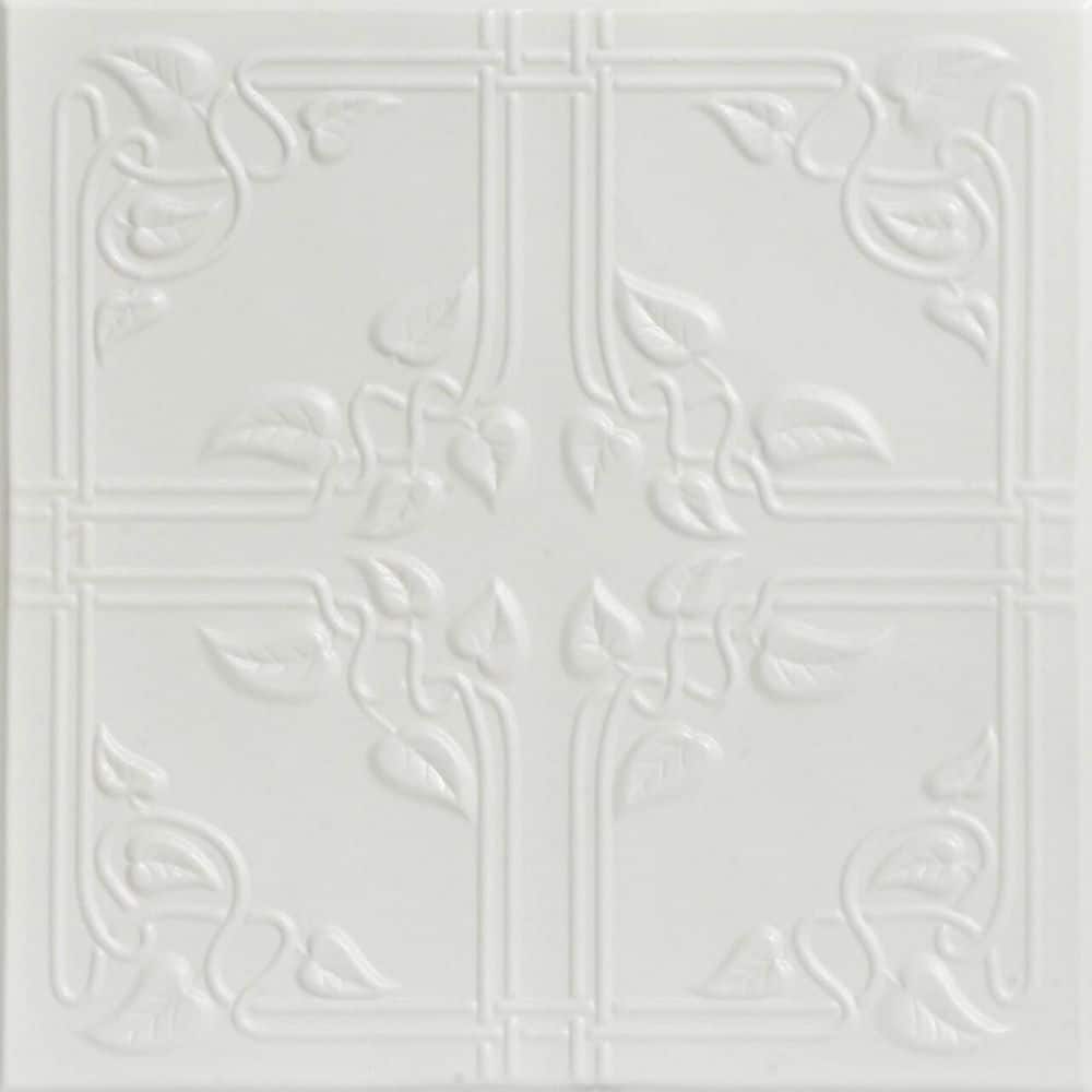 A La Maison Ceilings Ivy Leaves Dove White 1.6 ft. x 1.6 ft. Decorative ...