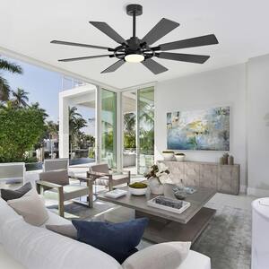 WINGBO 80 in. 8 Blades LED Indoor Black and Grey Ceiling Fan with ...