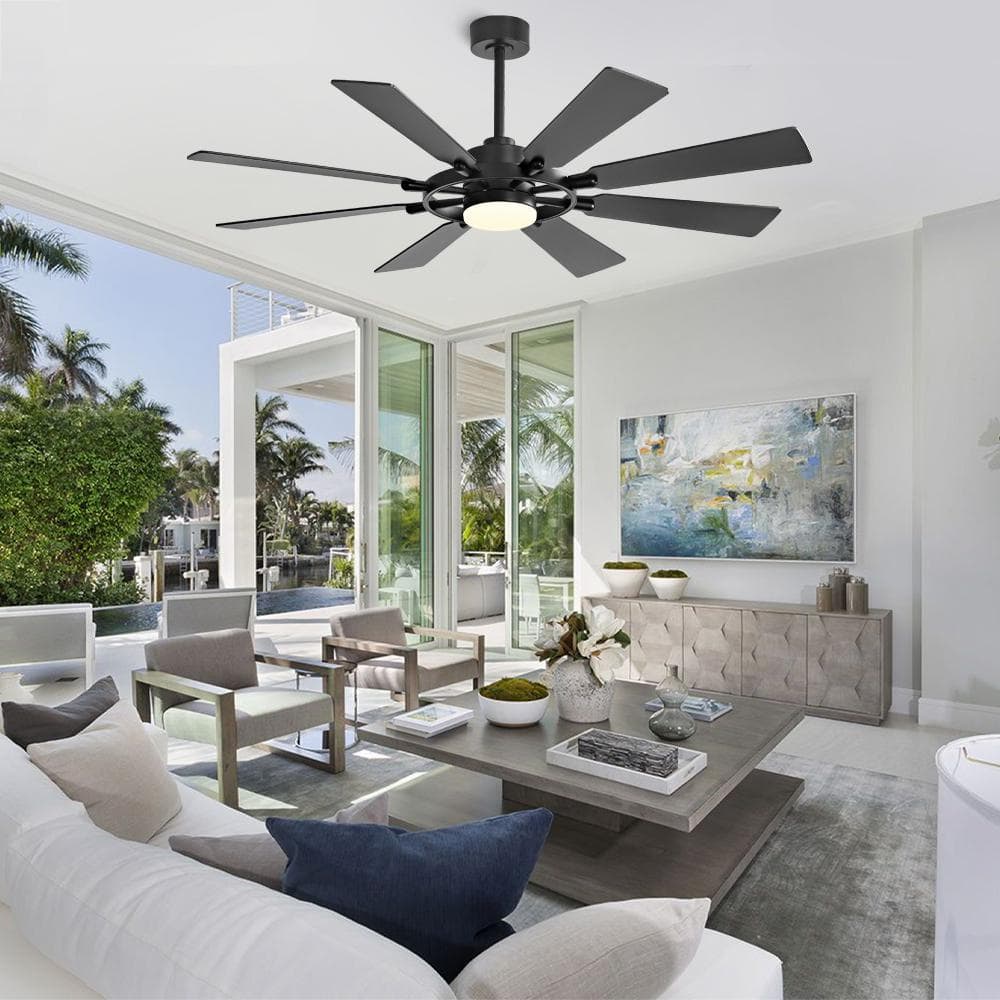 WINGBO 80 in. 8 Blades LED Indoor Black Ceiling Fan with Remote WBCF ...