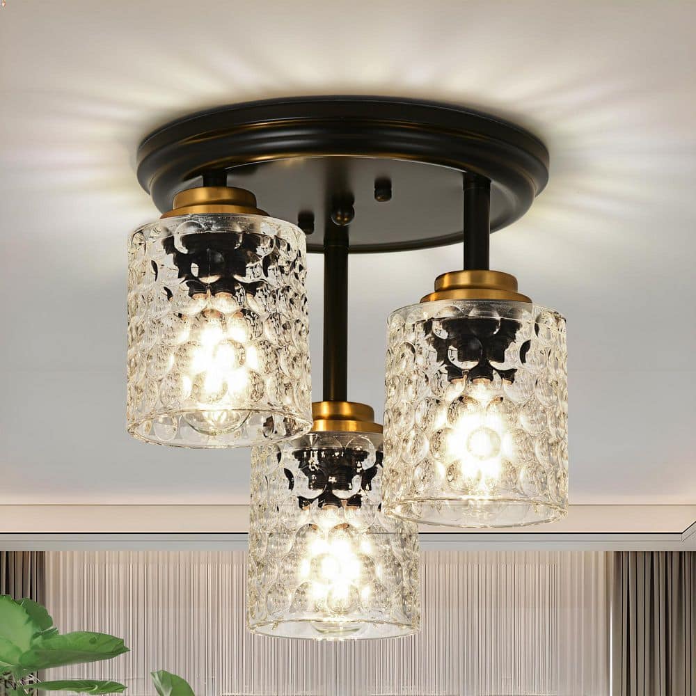 Henveton Essel 11.02 in. 3-Light Black Modern Vintage Semi-Flush Mount ...