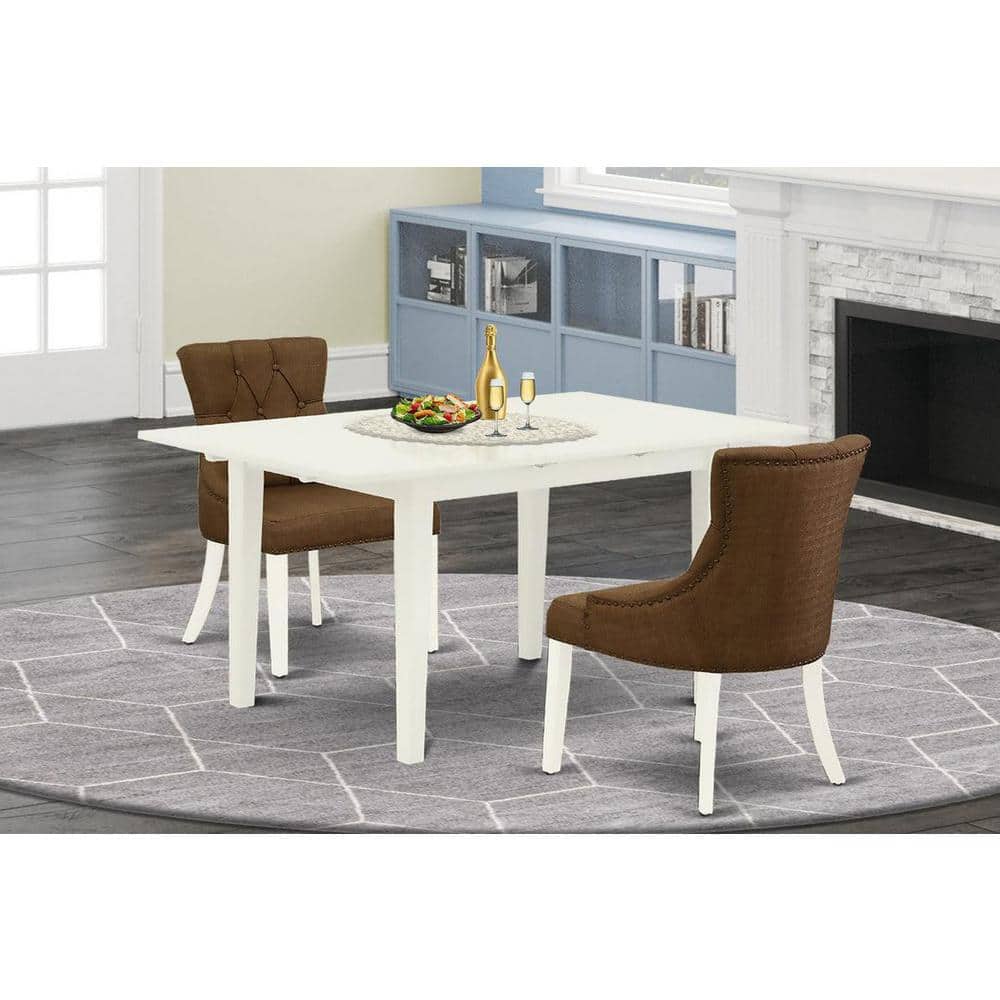 East West Furniture 3-Piece Linen White Finish Rectangular Solid Wood ...