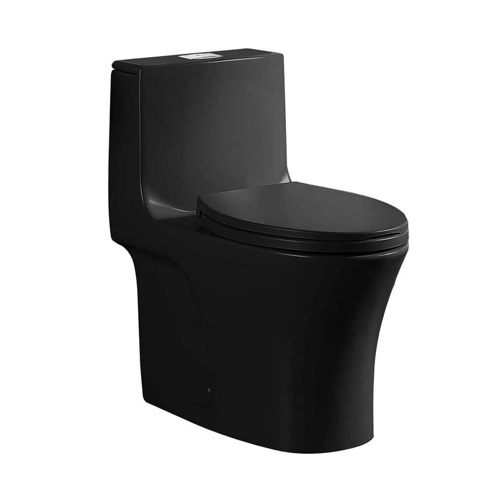 FUNKOL 12 in. 1-Piece 1.1/1.6 GPF Dual Flush Elongated Toilet in Black ...