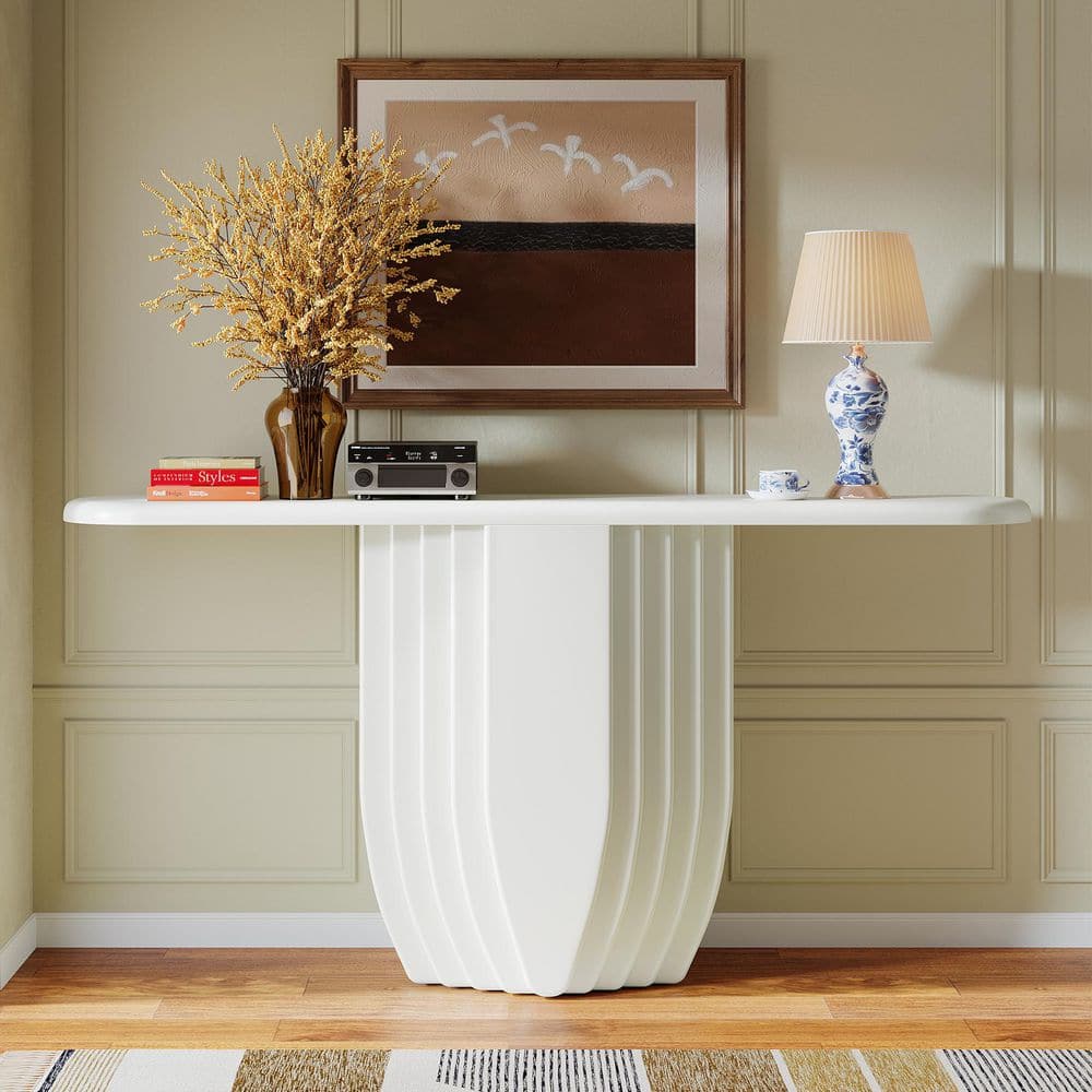 BYBLIGHT Turrella 63 in. White Rectangle MDF Long Pedestal Hallway ...