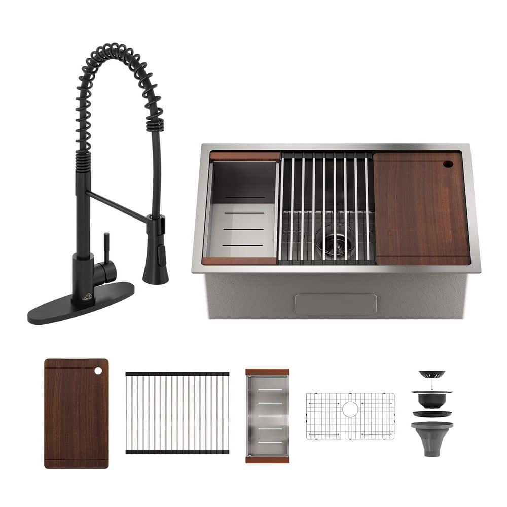 Boyel Living 30 in. Drop in Single Bowl 18-Gauge Brushed Nickel ...