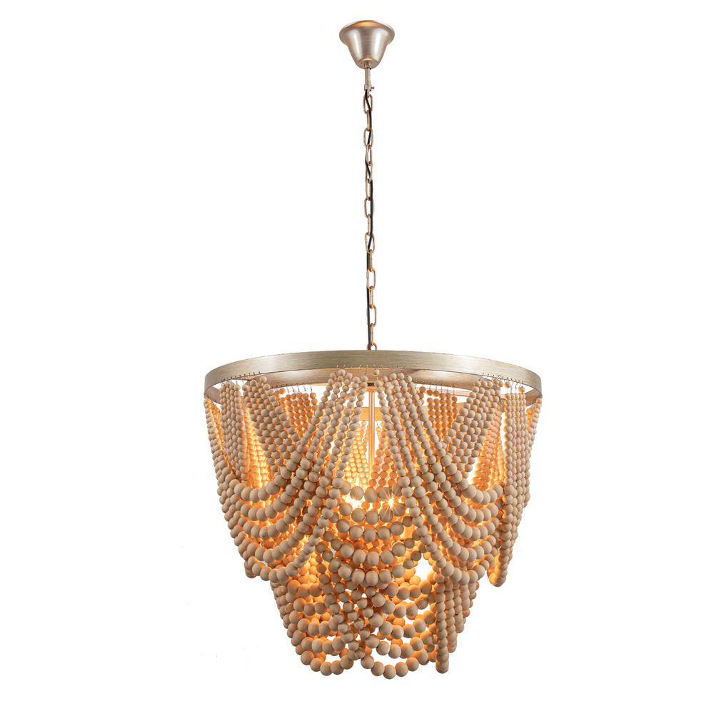 OUKANING 40-Watt 4-Light Beige Bohemia Style Shaded Pendant Light with ...