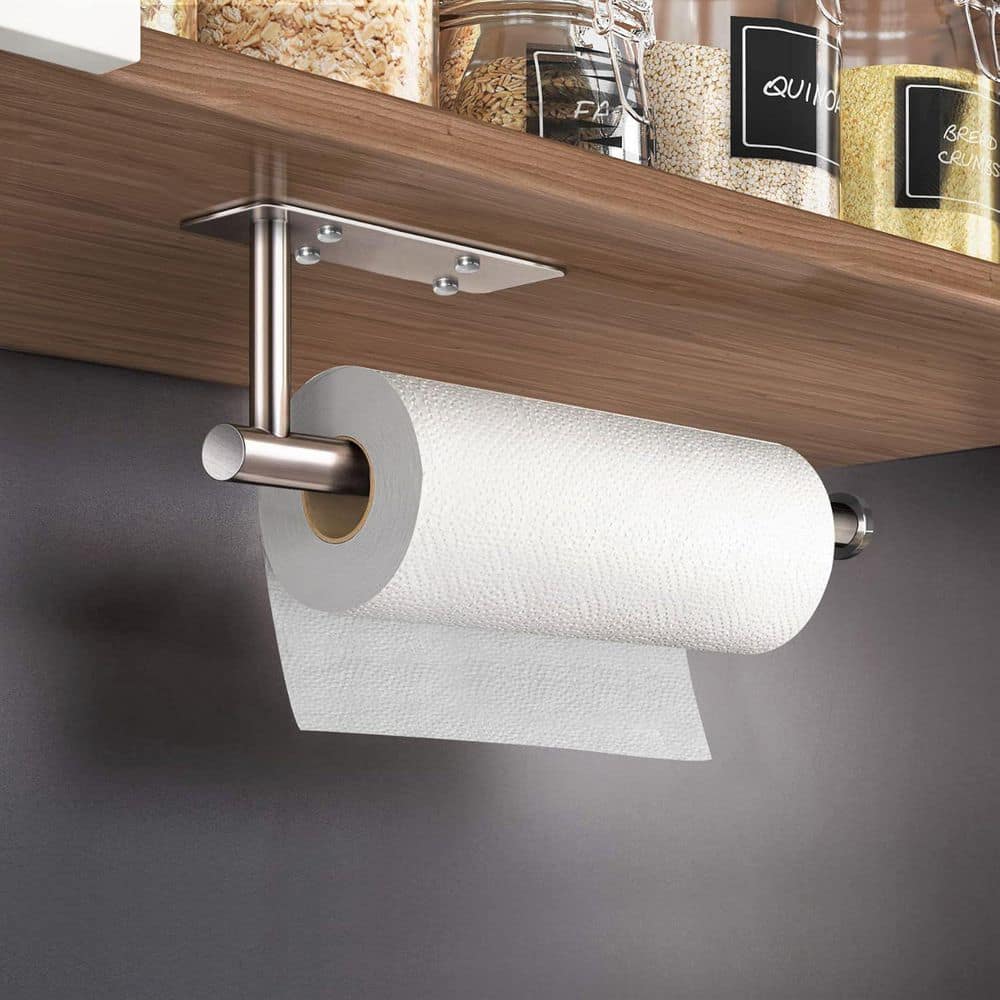 Lynzavix Under Cabinet Mount Brushed Silver Paper Towel Holder Wall ...