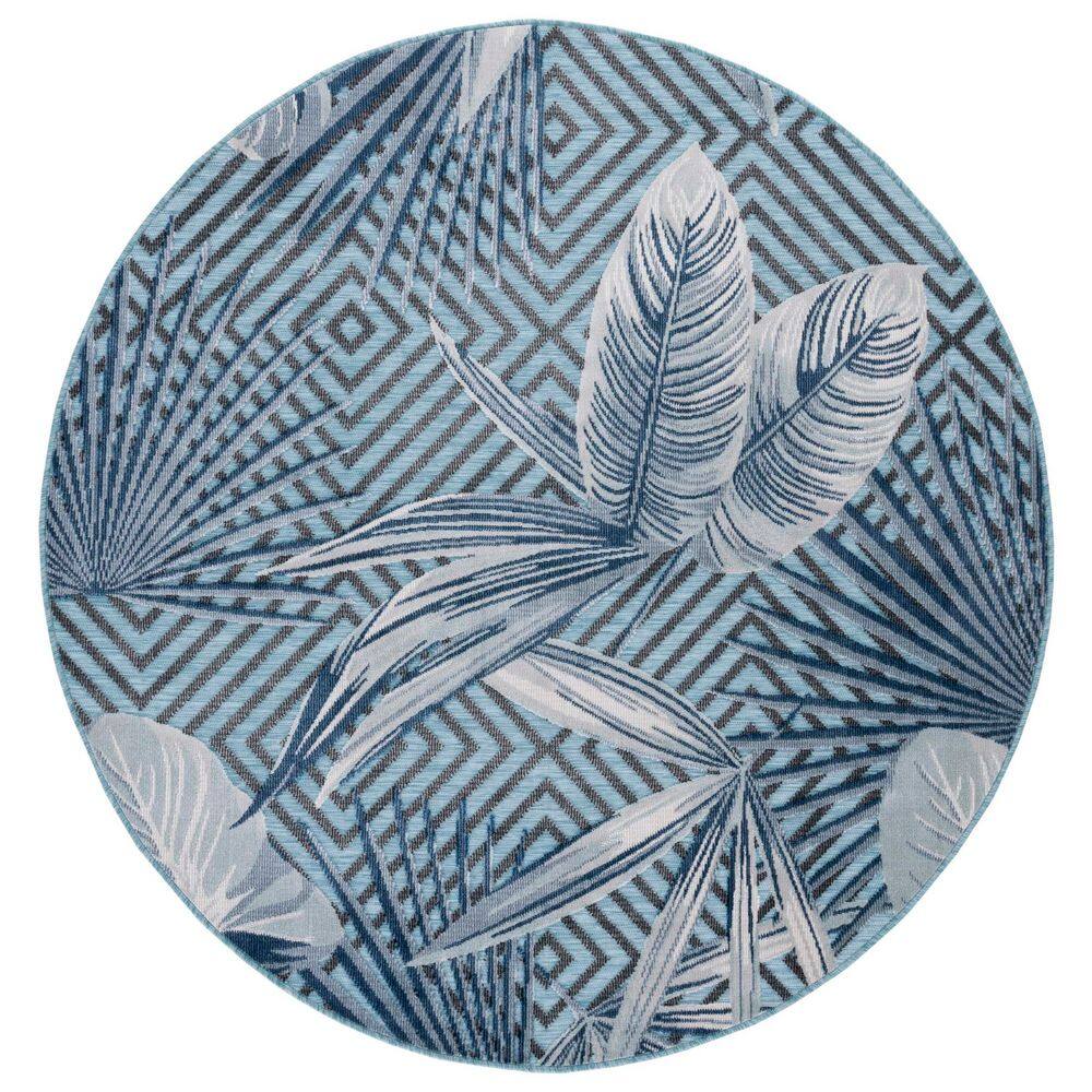 SAFAVIEH Cabana Aqua/Navy 6 ft. x 6 ft. High-Low Diamond Leaf Indoor/Outdoor Round Area Rug ...