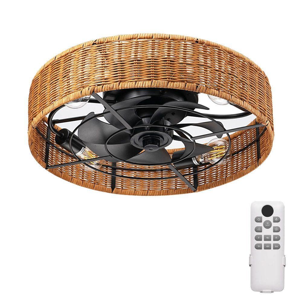 EDISHINE 19.7'' Brown Standard Flush Mount Rattan Flush Mount Ceiling ...